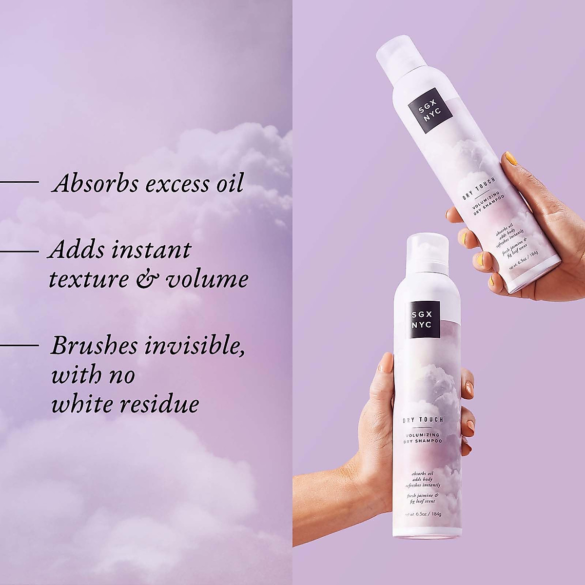 SGX NYC Dry Touch Volumizing Dry Shampoo - Paraben Free, Vegan Dry Shampoo Spray Absorbs Excess Oil - Fresh and Bouncy Hair with No Residue - 6.5 oz