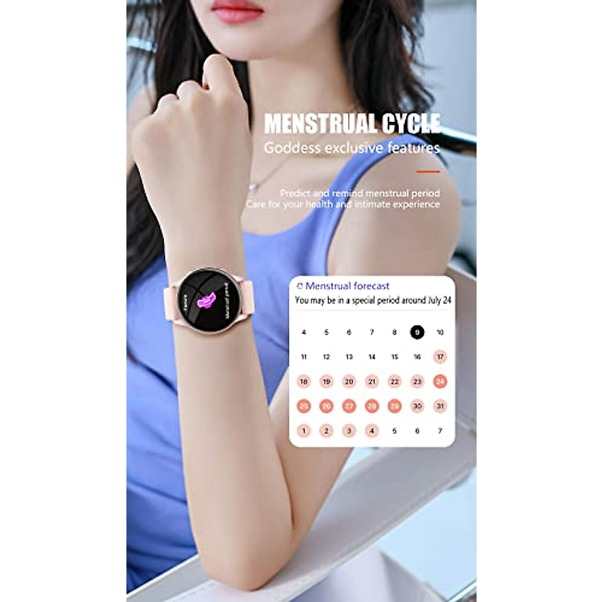 Holiday Smart Watches for Women, 1.32" AMOLED Touch Screen Ladies Fitness Watch with Heart Rate Monitor Sleep Step Counter Tracker Pedometer, IP68 Waterproof Smartwatch for Android iOS Phone