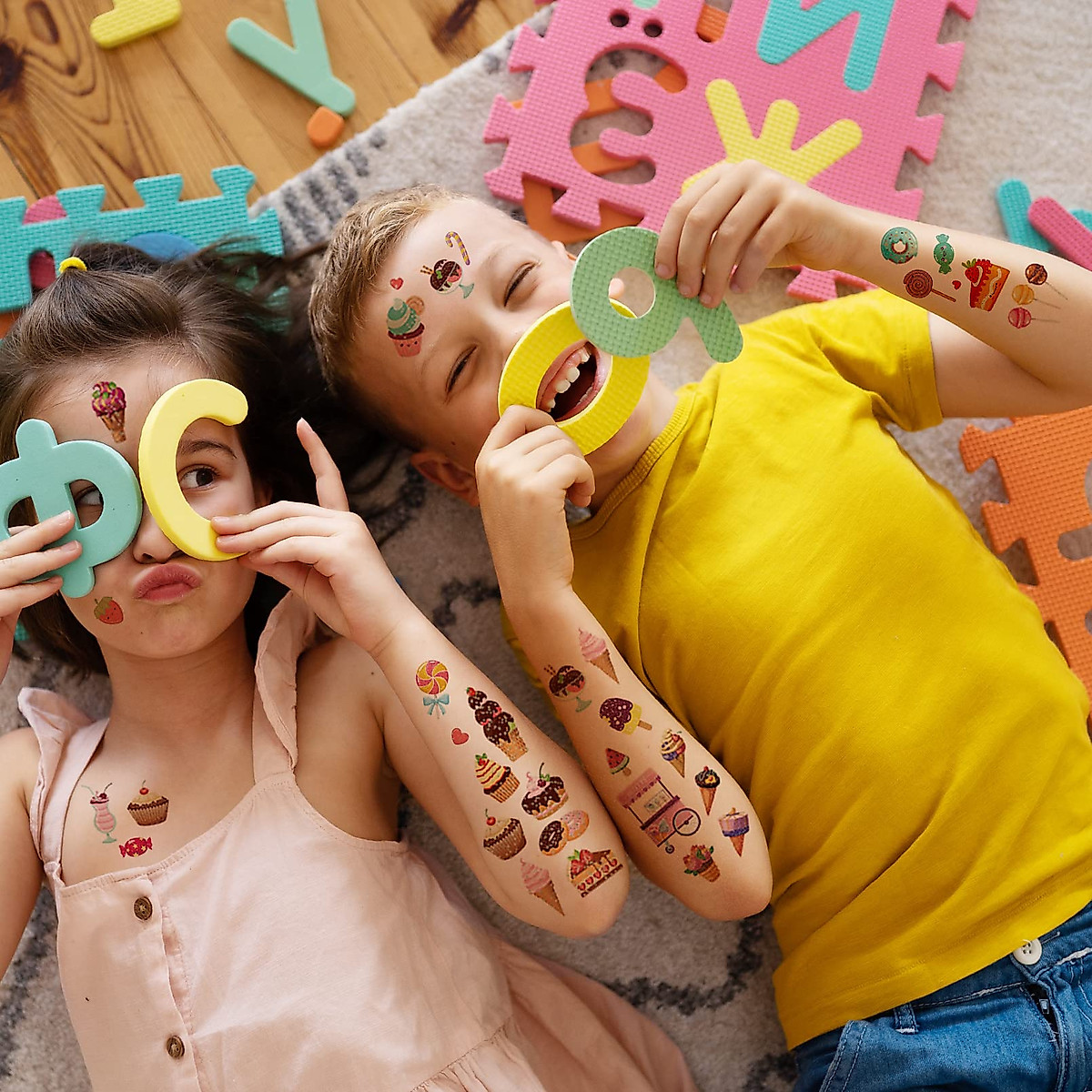 Casciybo Glitter Ice Cream Temporary Tattoos for Kids, 130 Styles Cupcake Tiramisu Donut Dessert Fake Waterproof Tattoo Stickers for Kids Birthday Party Favors Supplies Gifts Decorations