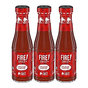 Taco Bell Fire Sauce Glass Bottle, 7.5 OZ 3-pack