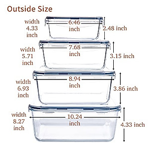 HUSANMP Extra Large Glass Food Storage Containers with Lids, Set-8-Piece Lunch Containers, Ideal for Storing Food, Vegetables, Fruits, Baking Cake & lot of other Tasty Food (Rectangular)