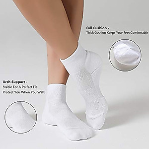 CelerSport 6 Pack Women's Ankle Socks with Cushion, Sport Athletic Running Socks, 6 Pair White, Medium