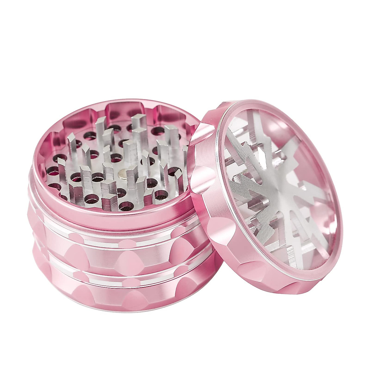 VRUPINZE 2.5 inch Large Grinder, Portable Aluminium Grinder with Clear Top, Pink