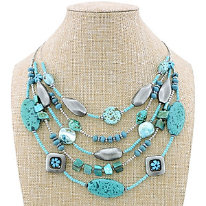 Coiris 5 Layers Shell Acrylic Beads Illusion Statement Bib Necklace for Women (N0016)