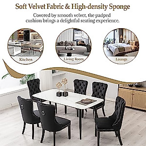 civama Dining Chairs Set of 2, Velvet Nikki Collection Dining Room Chair Upholstered Modern Luxury Tufted with Nailhead Trim Back Pull Ring Solid Wooden Legs, Black