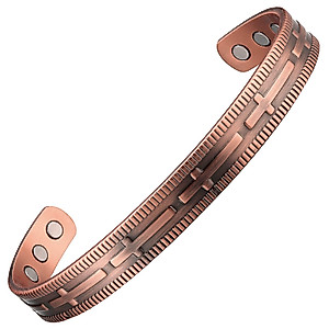 MagEnergy Copper Bracelet for Men and Women, 99.9% Solid Copper Magnetic Bracelets Adjustable Cuff Jewelry Gift Box(Cross Pattern)