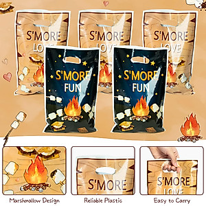 ArowlWesh S’more Camping Party Favor Bags - 50Pcs Plastic S’more Love Candy Treat Gift Bag with Handles Fun Snack Goodie Bags Campfire Camping Party S’more Birthday Supplies Baby Shower Wedding Decor
