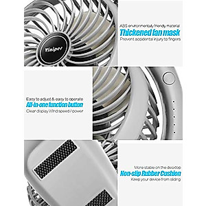 Viniper Portable Rechargeable Fan, Small Desk Fan : 3 Speeds & about 8-24 Hours Longer Working, 180° Rotation, Portable Fan Small but Mighty, Strong Wind (Grey, Light Black Blade)