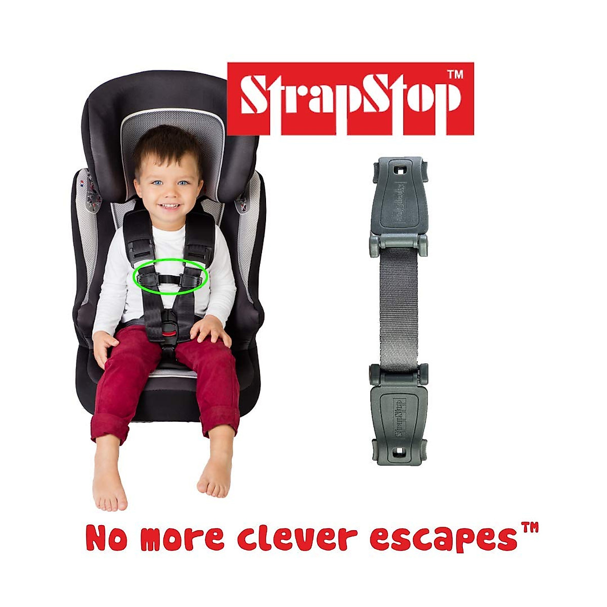 STRAP STOP Anti Escape Car Seat Strap — UK Made, Crash Tested, ECE R44-04 & R129 Passed Buckle up Houdini Straps for Car Seat — Multi-use & Impossible to Unlock (1 x Car Seat Safety Clip) - 4 Colors