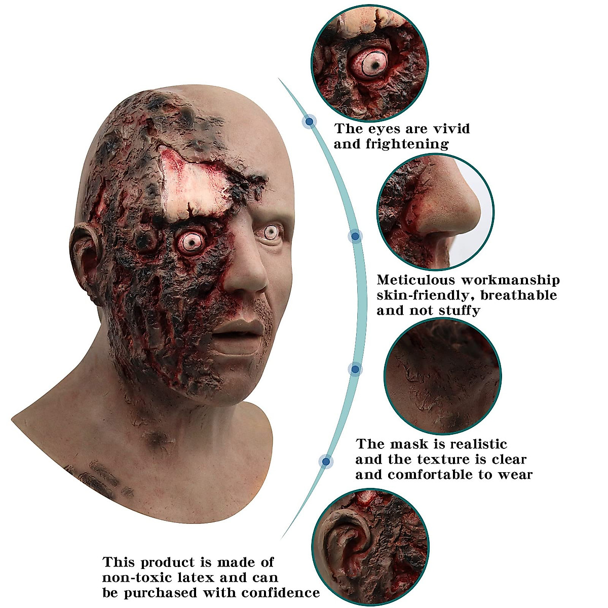 Scary Walking Dead Zombie Mask Creepy Latex Halloween Costume Horror Bloody Adult Halloween Decoration Props