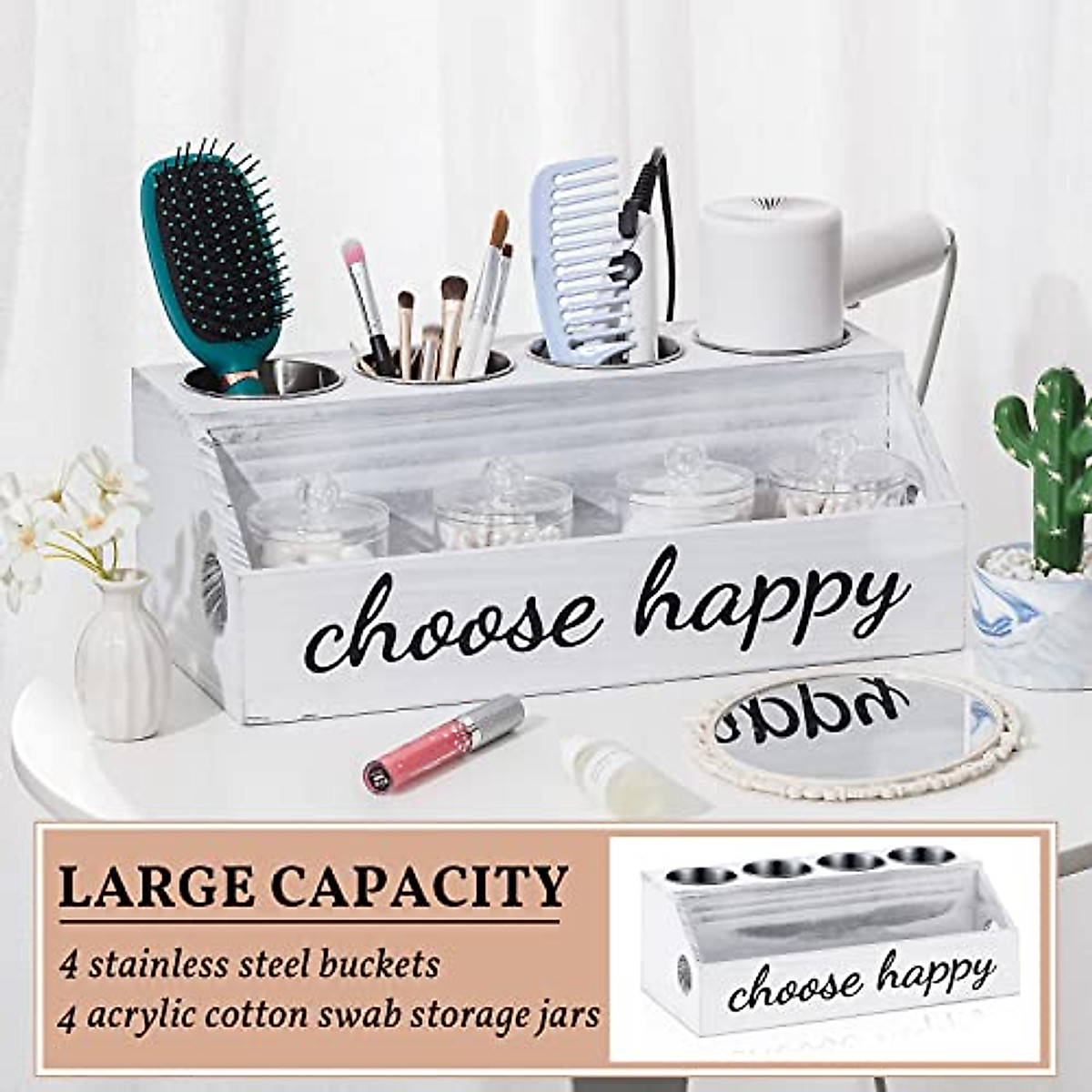 Nuenen Hair Tool Organizer White Hair Dryer Holder Choose Happy Blow Dryer Holder Hair Supply Storage Organizer Wood Curling Iron Holder Hair Accessories Product Styling Tools Organizer for Bathroom