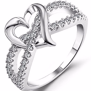 Jude Jewelers Silver Plated Heart Shape Split Shank Ring Promise Wave Engagement Wedding Anniversary (Silver, 12)