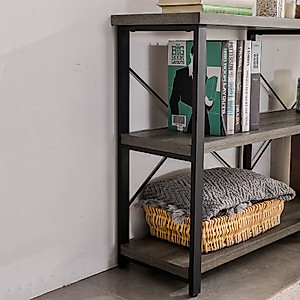 GRELO HOME Rustic Console Table for Entryway, Industrial Sofa/Entry Table with Storage Open Bookshelf for Living Room, 55 in Gray Oak