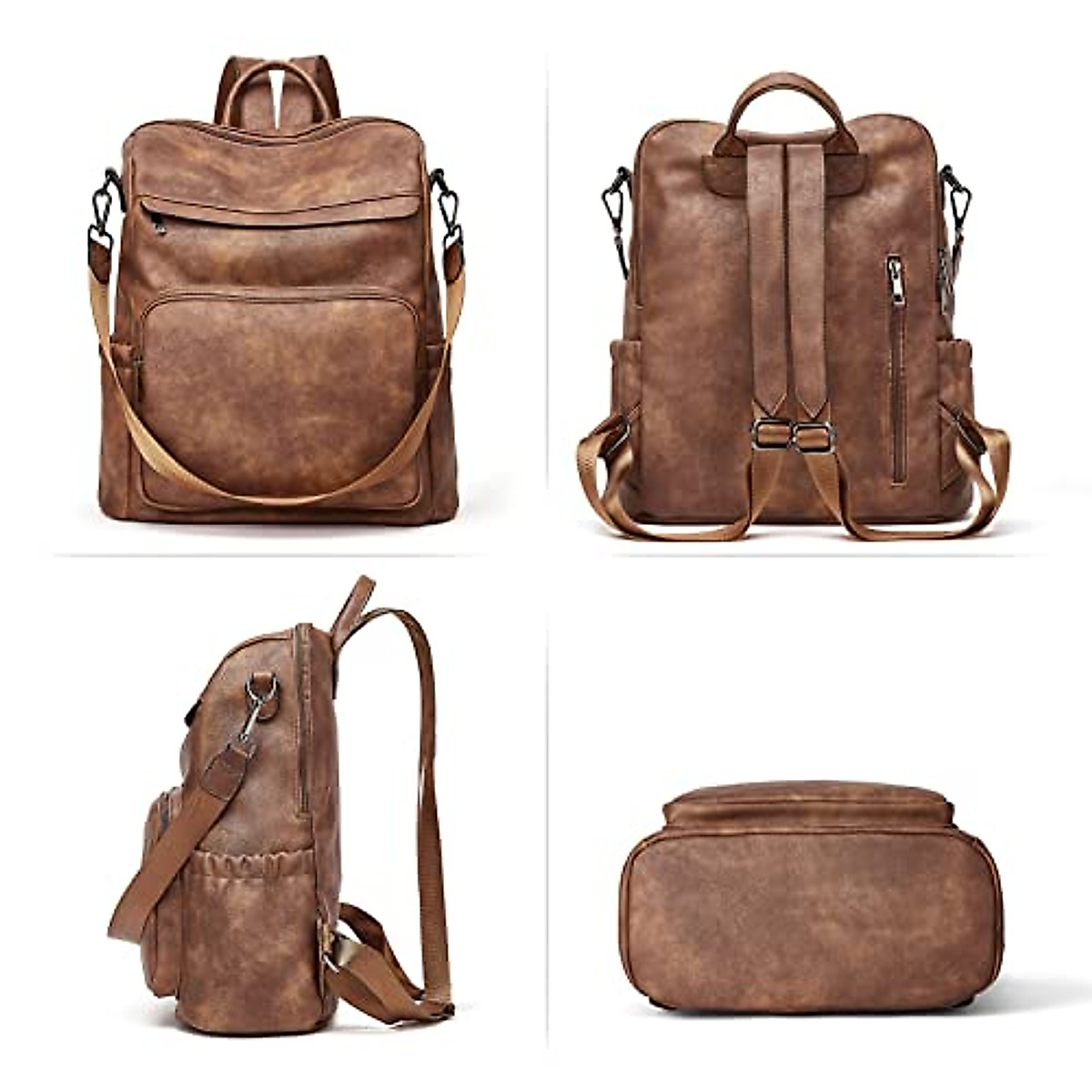 Botimmy Leather Backpack Purse for Women Fashion Convertible Ladies Shoulder Bags Large Travel Bag Casual Bookbag purse