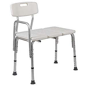 Flash Furniture HERCULES Series 300 Lb. Capacity Adjustable White Bath & Shower Transfer Bench with Back and Side Arm