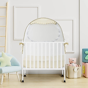 L RUNNZER Pop Up Pack N Play Tent, Baby Crib Net to Keep Baby in, Toddler Mini Crib Canopy for Pack and Play, Mini Cribs & Playard, See Through, Breathable & Portable