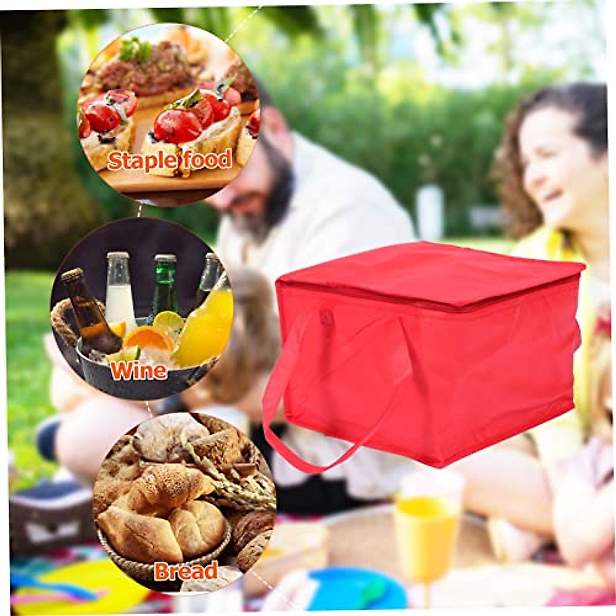 ULTECHNOVO Insulated Picnic Bag Large Totes Small Cooler Bottle Warmer Portable Beverages Carrier Grocery Bags Reusable Shopping Bags Freezer Bags Keep Warm Picnic Bag Takeout Lunch Pouch Red