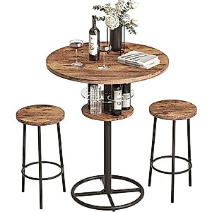 VECELO 3 Piece Bar Table and Chairs Counter Height Bistro Sets with 2 Barstools for Indoor, Small Space Restaurant, Brown