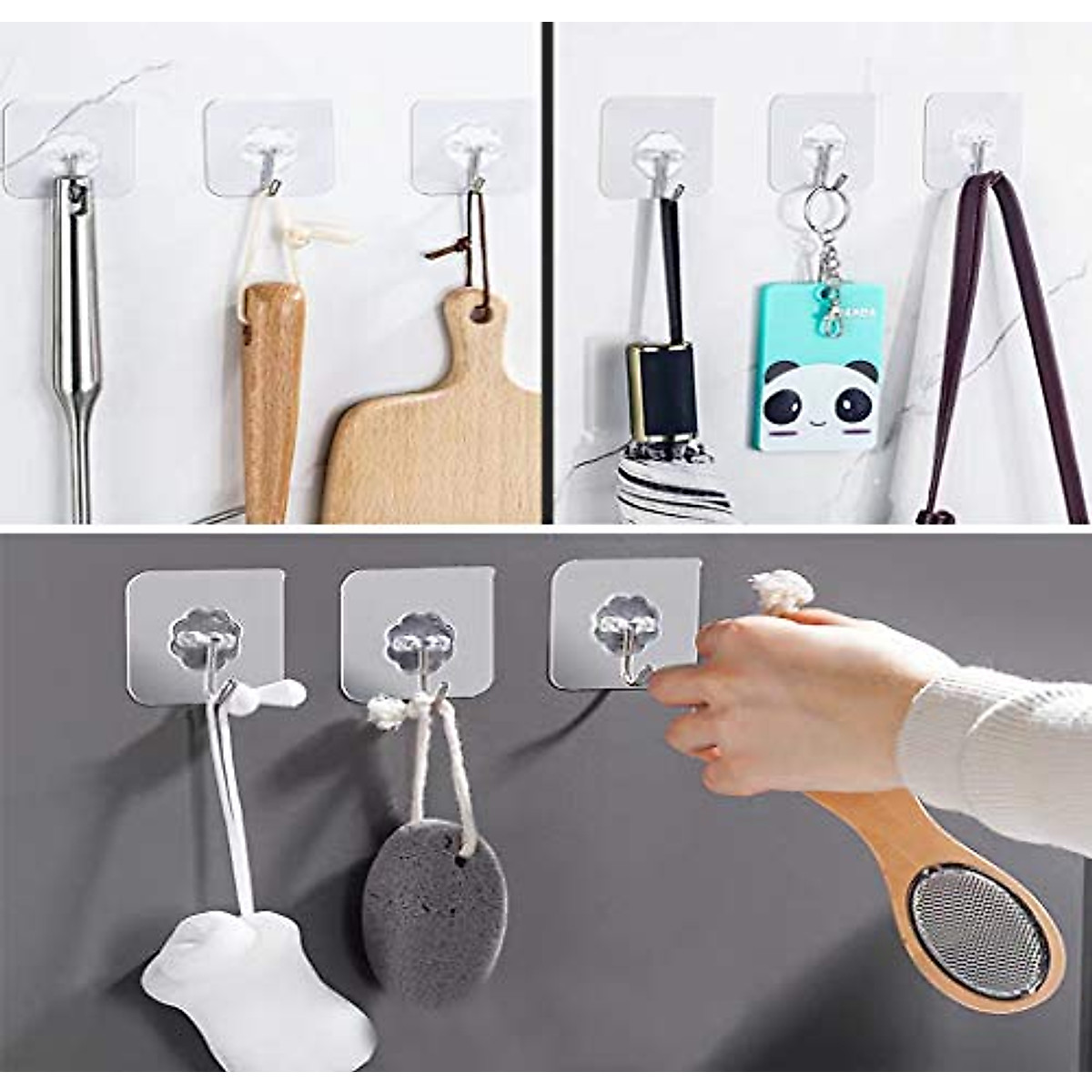 Adhesive Hooks - Transparent Reusable Utility Hooks Heavy Duty Wall Hooks 13lb(Max) Seamless Hooks Waterproof and Oil Proof for Kitchen Bathroom and Kitchen (50)