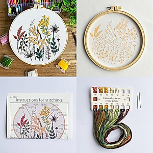 Silentsea Embroidery Kits, 4 Sets of Floral Embroidery Kits, Including Embroidery Fabric with Patterns, Embroidery Thread, Hoops, Needles and Instructions