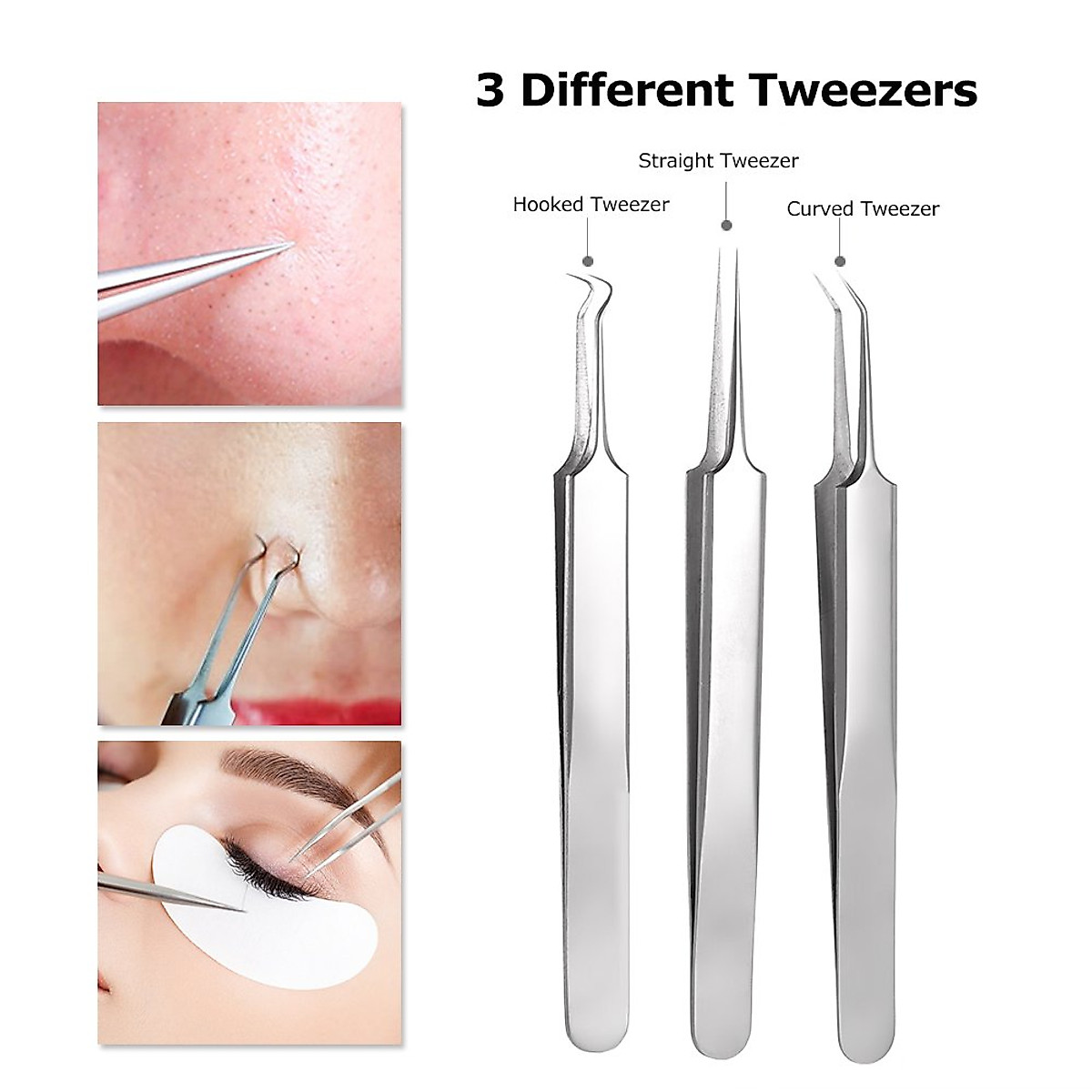 Pinkiou Blackhead Removers Comedone Pimple Popper Tool Acne Extractors Blemish Remover Ingrown Hair Tweezers Removal Kit Whitehead Remover Zit Treatment Skincare Tools for Face Nose, 8-in-1