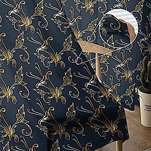 Singingin Chiffon Backdrop Curtain, Gold Gradient Floral Leaves Black Soft Lightweight Window Drapes Rod Pocket Curtains for Bedroom Living Room Home Office Decor 52 x 84 Inch, 2 Panels