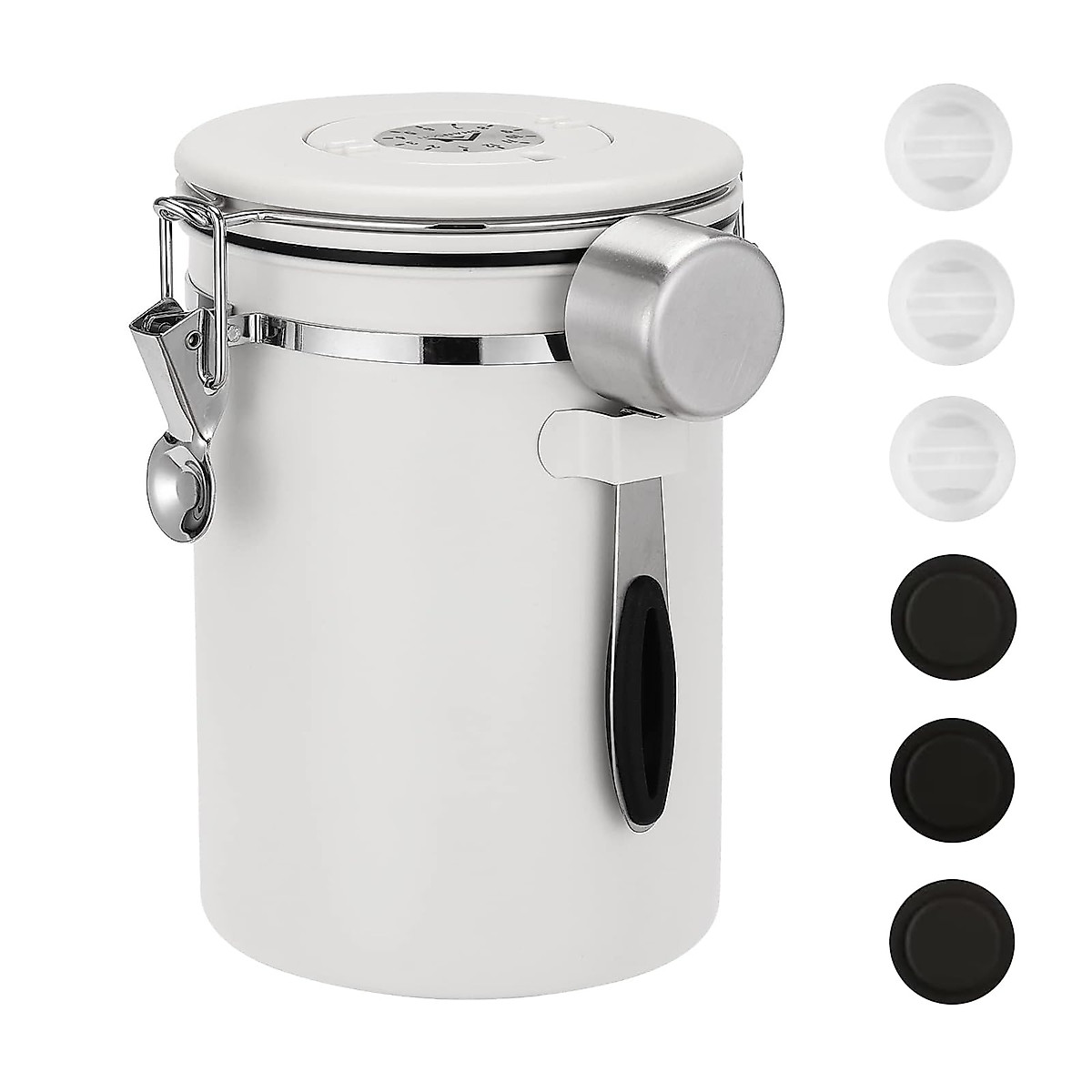 ShanSon Coffee Canister Airtight Coffee Container Stainless Steel Coffee Bean Storage Container with Scoop Coffee Canister for Beans Grounds Sugar Flour Tea Cereal,22OZ, White