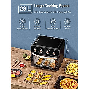 A/C 10-in-1 Air Fryer Oven, 24 QT large Convection Toaster Oven with Rotisserie and Dehydrator, 1700W Oil-free Cooking, 6 free Accessories & 75 Recipes, Black (FM-9015)