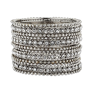 Efulgenz Oxidized Silver Bangles for Women Indian Boho Oxidized Bangles CZ Crystal Metal Indian Bracelet Bangle Set Jewellery for Women