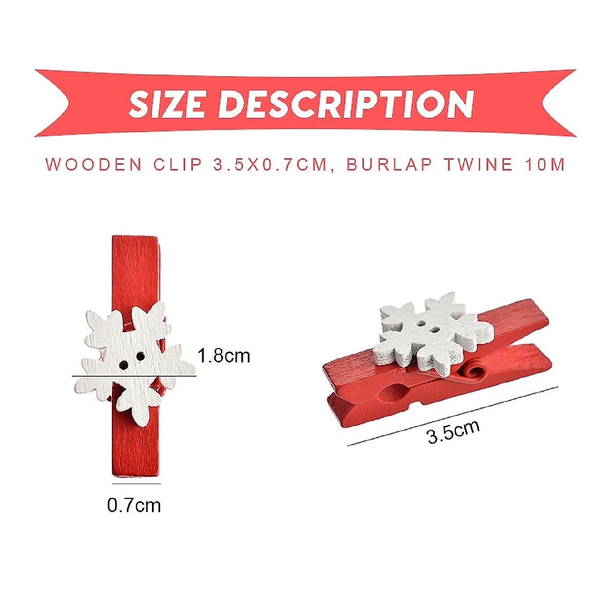 Souarts Pack of 50pcs Christmas Clips, Snowflake Red Wood Clothespins for Game Favors Craft, Wood Clips Set for Card Paper Photo Photography Activity (Red)