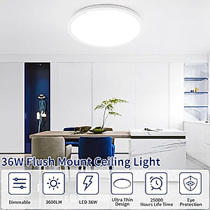MOONSEA 15.8 Inch Dimmable LED Flush Mount Ceiling Light with Remote, 36W Low Profile Modern led Surface Mount Ceiling Light,Ultra-Thin Round Panel Light for Bedroom Kitchen Living Dining, ETL Listed