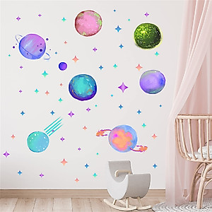 WAFT YEARN Vinyl Removable Planet Universe Outer Space Star Wall Decal Solar System Wall Stickers for Nursery School Classroom Bedroom Bathroom Boys Girls Room Playroom Office 27.6in by 39.3in