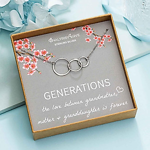 AnalysisyLove 3 Generations Necklace - Sterling Silver Interlocking Infinity 3 Circles Necklace for Grandma Mom Granddaughter, Birthday Jewelry Mothers Day Gift