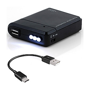 Success4Sport Portable AA Battery Travel Charger Works for Lenovo Yoga Tab 3 Plus and Emergency Re-Charger with LED Light! (Takes 4 AA Batteries,USB-C) [Black]