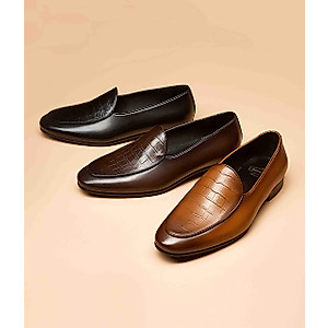 GIFENNSE Men's Dress Shoes Slip-On Loafers Leather Formal Shoes 10US Black