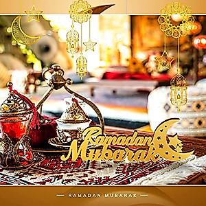 Islamic Tabletop Decors Ramadan Mubarak Sign Ramadan Kareem Sign Eid Decoration Islamic Home Decor Ramadan Gifts Wooden Letter Ramadan Table sign Eid Mubarak Tabletop decor for Desk (Ramadan Mubarak)