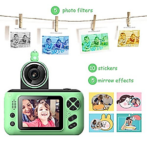 Kids Camera, Kids Digital Camera, HD Digital Video Cameras with Flip Lens Camera for Toddler,Christmas Birthday Gifts for Boys and Girls Portable Toy for Age 3-9 Childrens with 32GB SD Card-Green