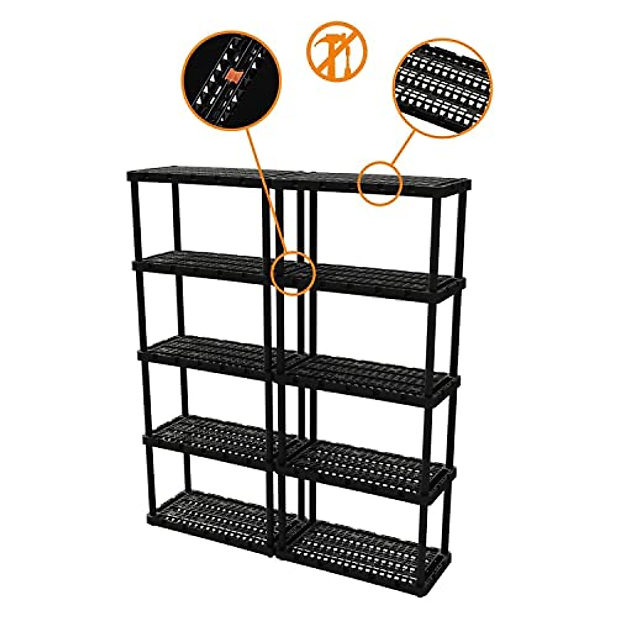 Gracious Living 5 Shelf Knect-A-Shelf Ventilated Heavy Duty Storage Unit 18 x 36 x 72 Organizer System for Home, Garage, Basement & Laundry, Black