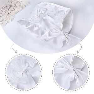 Booulfi Baptism Bib White Bibs for Baby Girl, Infant Toddler Feeding Bibs and Hat Set with Lace Satin Ribbon