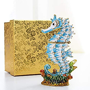 YU FENG Hinged Seahorse Trinket Box Hand-Pasted Rhinestones Crystal Jewelry Storage Box