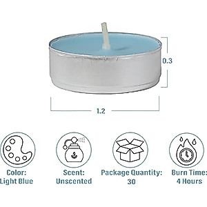 CandleNScent Colored Tea Light Candles | Unscented | Light Blue | Made in USA (Pack of 30)
