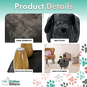 Critter Sitters 14-In. Seat Height Faux-Suede Dark Gray Dog Animal Shape Small Ottoman, Kids Furniture for Nursery, Bedroom, Playroom, and Living Room Decor, Multifunctional Cushioned Step Stool