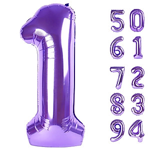 40 Inch Purple 1 Balloon for First Birthday, Purple One 1st Number Balloon Birthday Decorations for Girl Boy Toddler Baby, 10th 21st, Giant Number 1 Balloon
