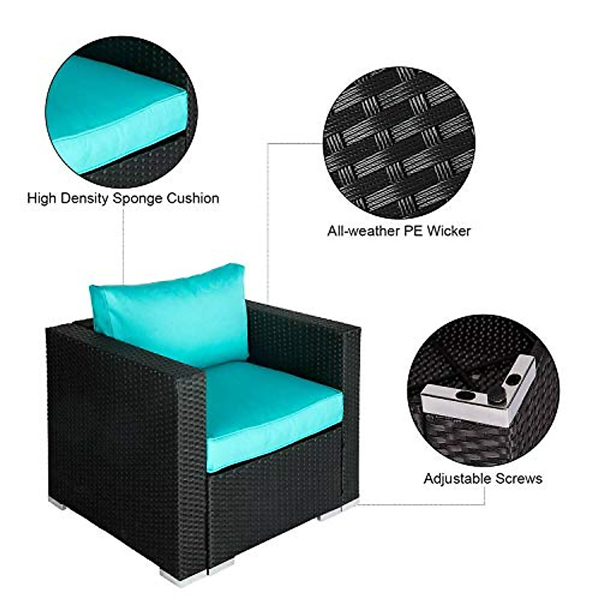 KINTNESS Patio Outdoor Chair and Ottoman Set with Cushions Patio Furniture Set PE Wicker Rattan Lawn Pool Balcony Backyard Conversation Lounge Set