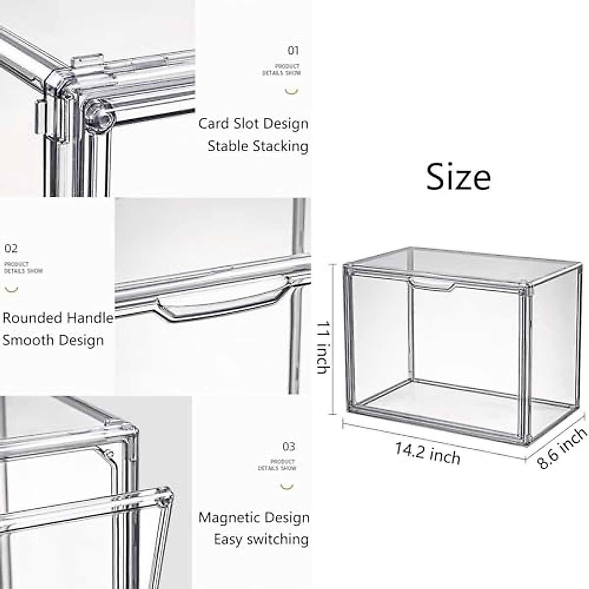 WMM Purse Storage Organizer for Closet, 3 Packs Plastic Acrylic Clear Handbag Purse Shoes Book Figure Toy Display Case, Storage Bins for Cosmetic, Stackable Magnetic Drop Front Storage Organizer