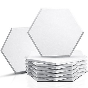 Sonic Acoustics 12 Pack Hexagon Acoustic Panels, 14" X 12" X 0.4" High Density Sound Absorbing Panels Sound Proof Insulation Beveled Edge Studio Treatment Tiles (White)