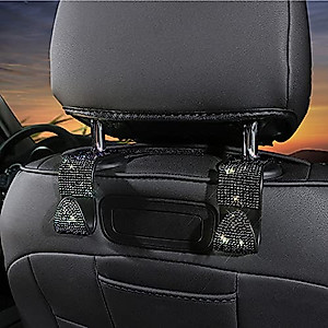 Yonput 2 PCS Bling Car Seat Headrest Hook, Crystal Back Seat Hanger Storage Organizer Rhinestone Car Headrest Hangers for Purse, Bag, Handbag, Grocery (Black)