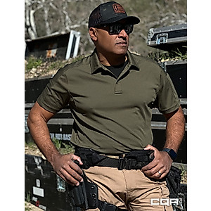 CQR Men's Polo Shirts, Tactical Short Sleeve Golf Performance Shirts, Lightweight Dry Fit UPF 50+ Pique, Frost Essential Army Green, X-Large