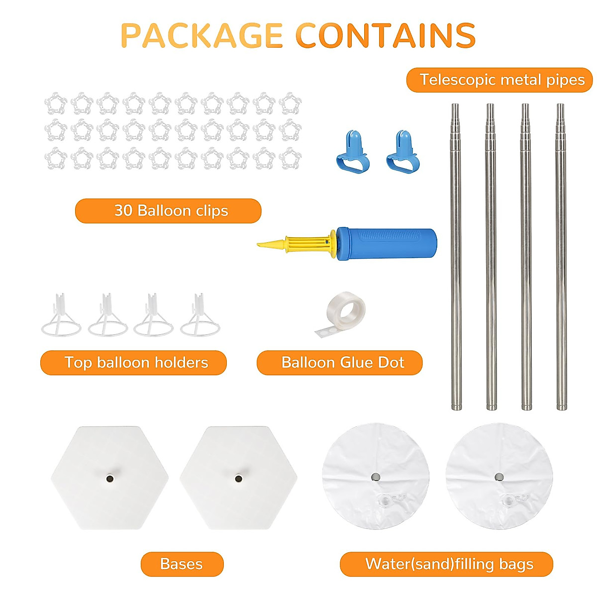 Metal Balloon Column Stand Kit Set of 4, Reusable Telescopic Design with Base and Water Bags, Height Adjustable from 1.4 to 6.8 Ft, Balloon Stander for Baby Shower Birthday Graduation Wedding Party