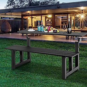 TECSPACE Aluminum Outdoor Convertible Bench Black, Total 400 LBS Load Capacity Bench Light Weight, All-in-one Table & Bench, Multi-Functional Outdoor Bench/Work Table for Park Garden, Patio and Lounge